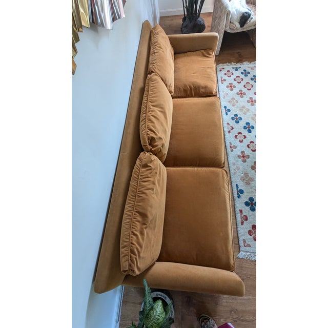 Mid 20th Century Wood Base Sofa With Sierra Orange Upholstery | Chairish