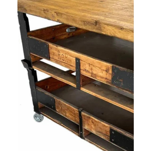 Large Rustic Modern Industrial Work Cart Kitchen Island | Chairish