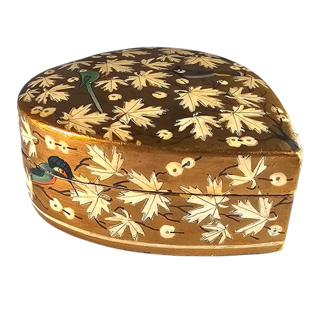 Kashmir Hand Painted Lacquer Box Floral Love Birds Trinket Box | Chairish