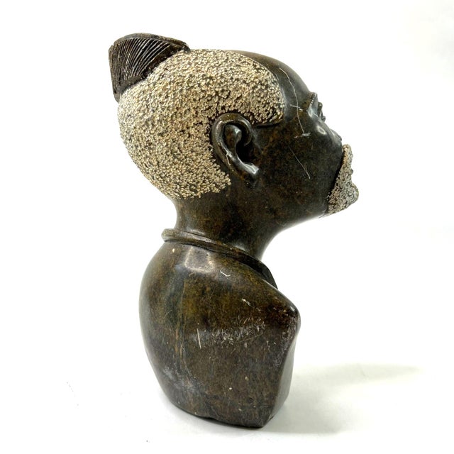 20th Century Authentic African Stone Carved Man Bust Sculpture Marble ...