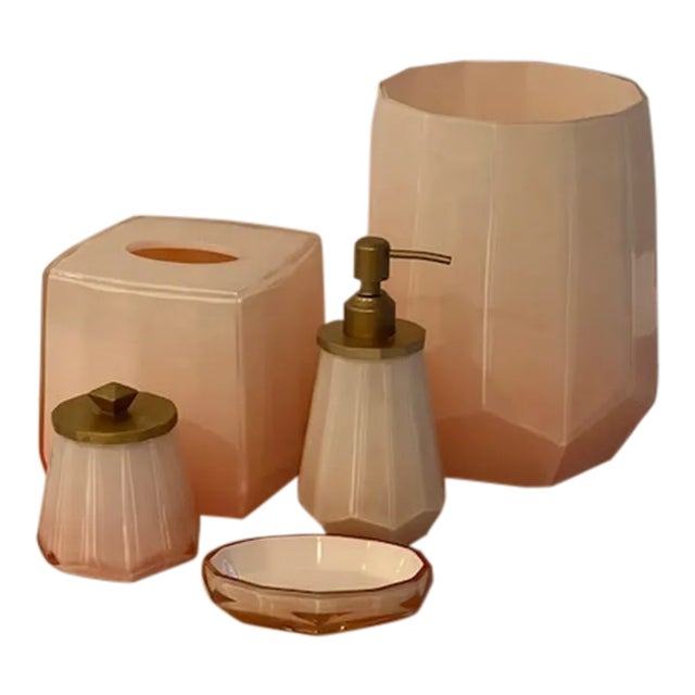 Pale Peach Ombre' Lucite Bathroom Accessories - 5 Piece Set | Chairish