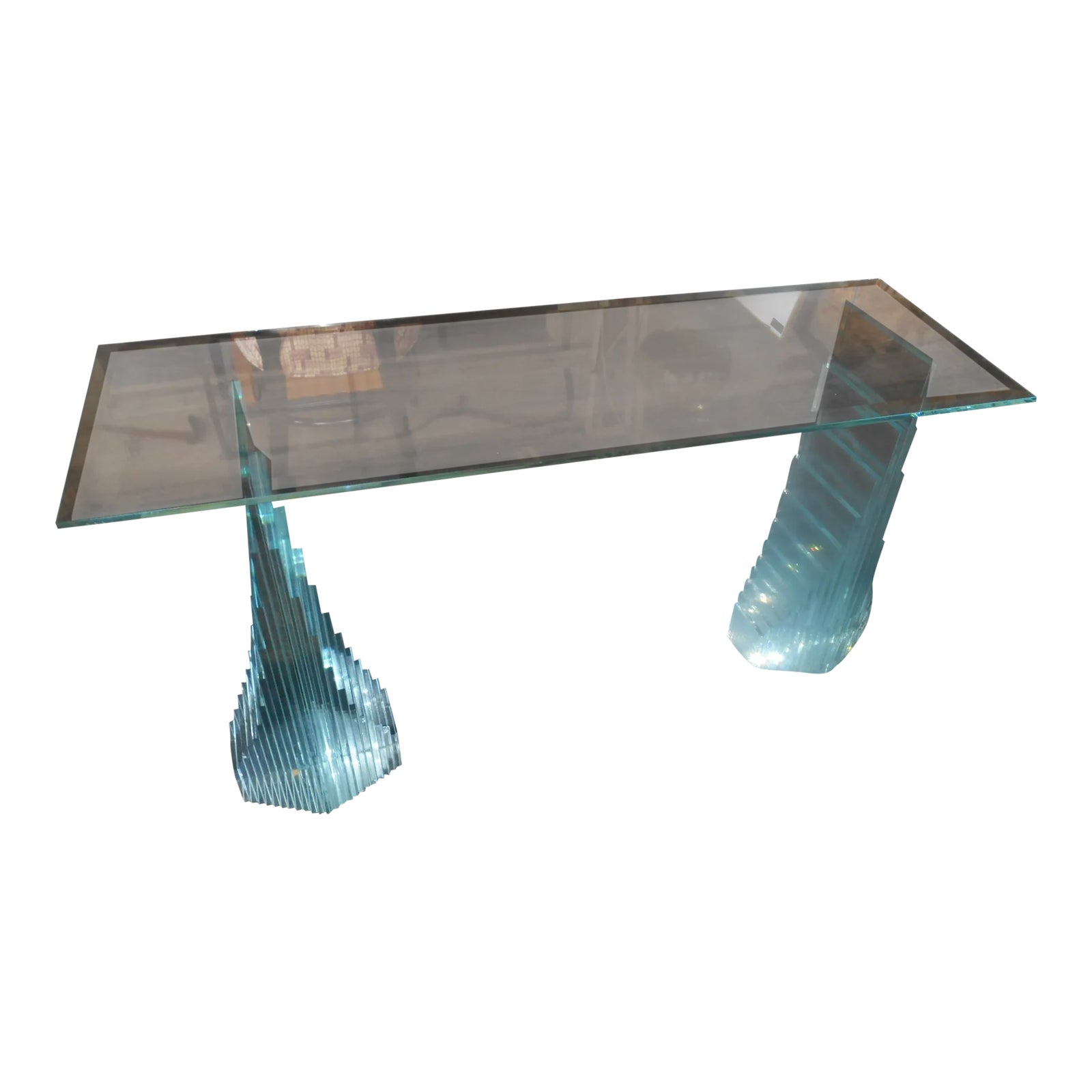 Shimmering Stacked Glass Twin Towers Cityscape Console / Foyer Table ...