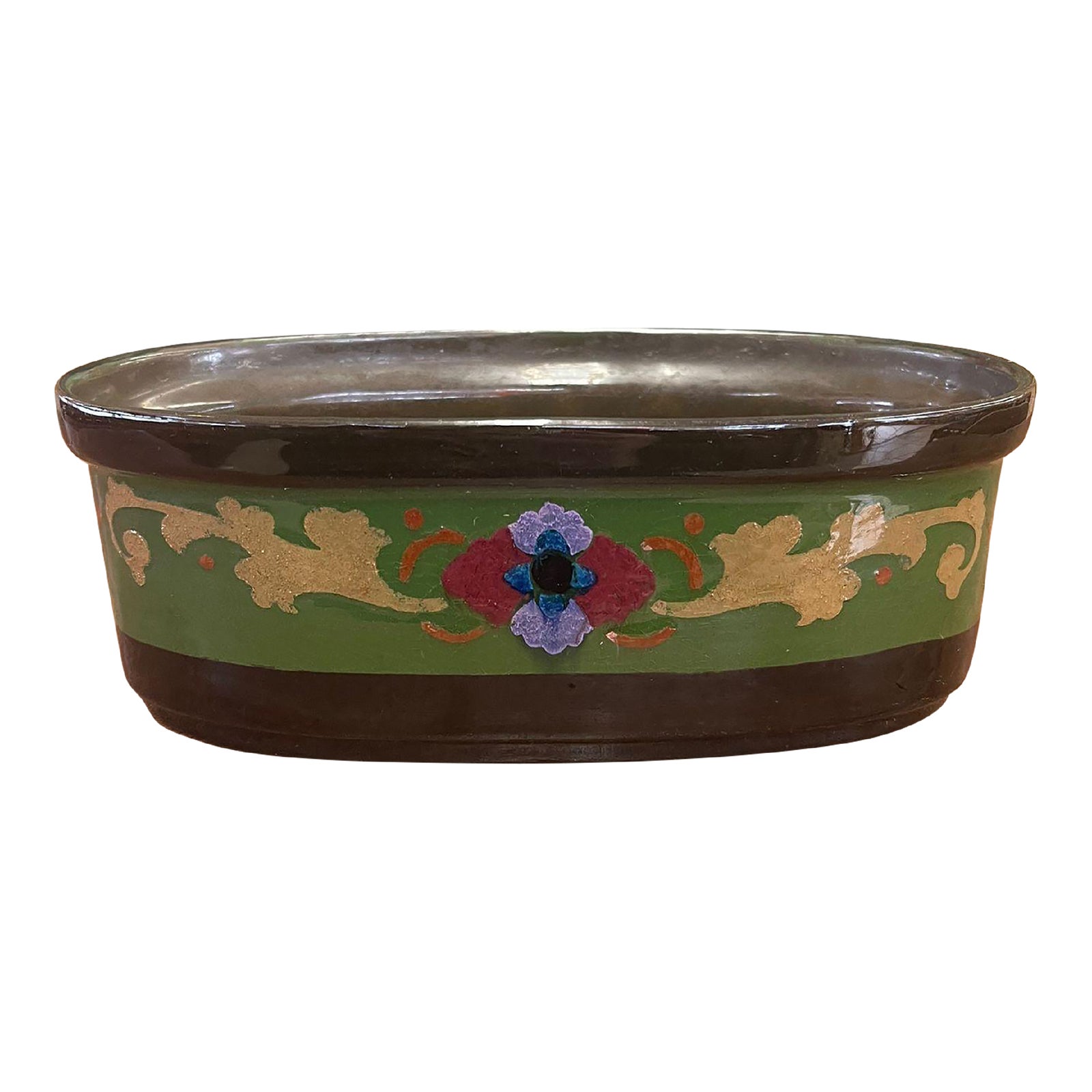 1900s Ceramic Oval Pot Hand Painted, Import From Holland | Chairish