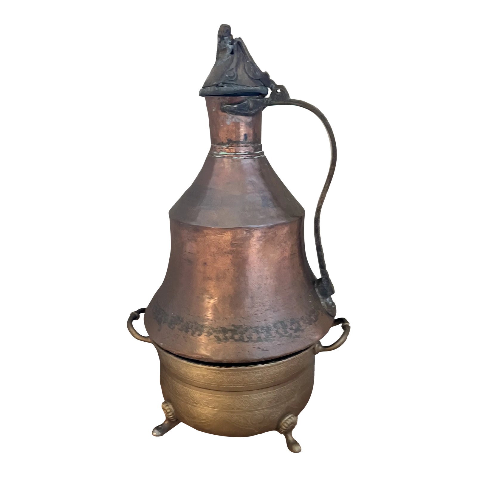 Mid 20th Century Middle Eastern Copper Pot With Brass Burner Pot - 2 ...