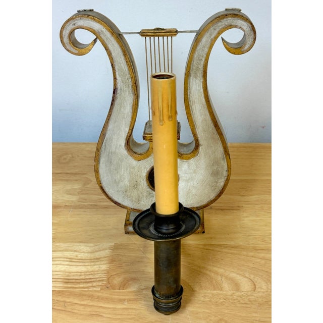 English Regency Gray Painted Tole & Brass Lyre Motif Wall Sconces - a ...