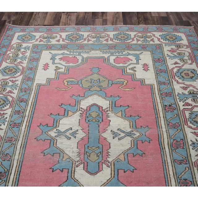 Vintage Pink Area Oushak Turkish Hand-Knotted Rug | Chairish