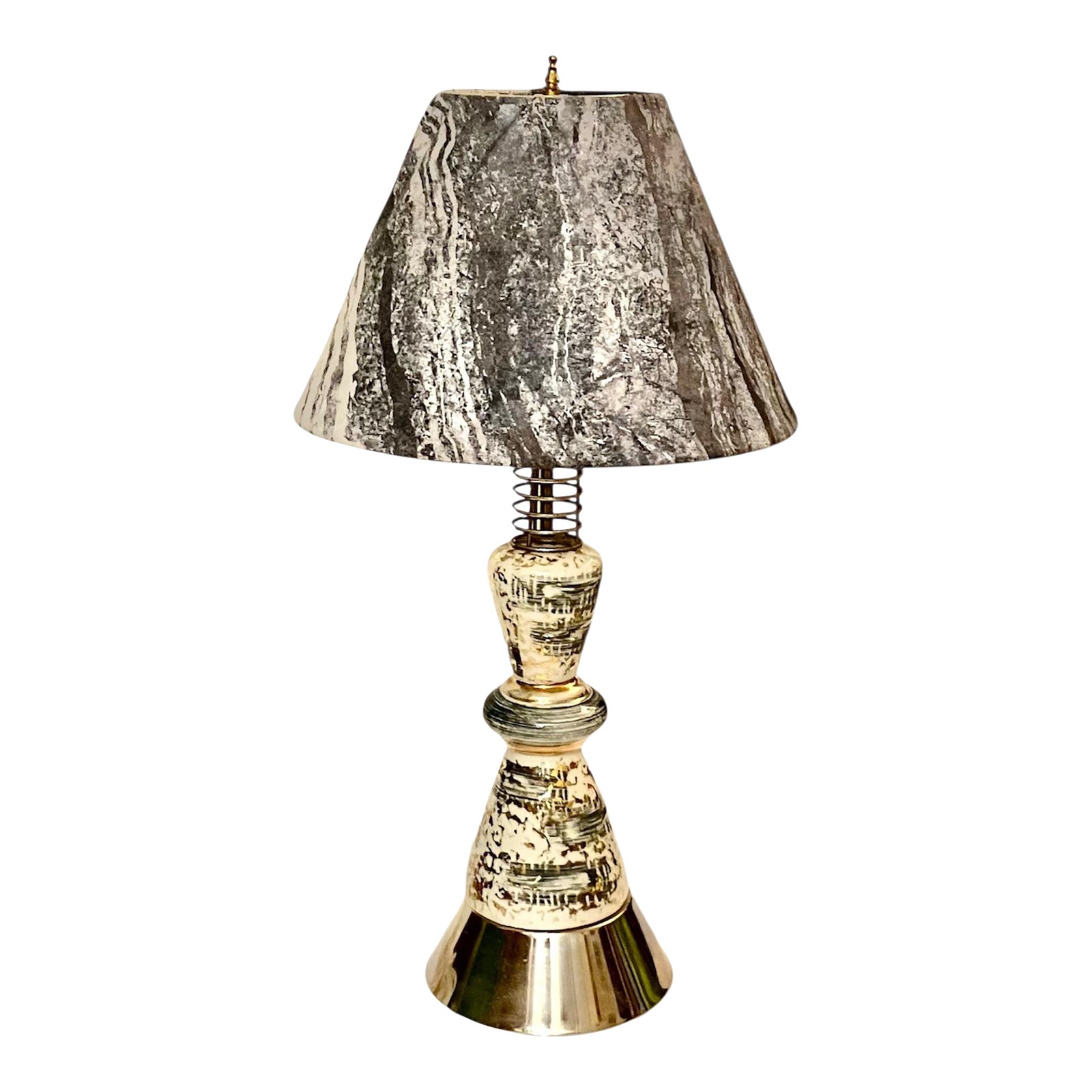 1960s Atomic Mid-Century Ceramic Lamp With Black, Gray and Gold Design With Complementary Gray ...