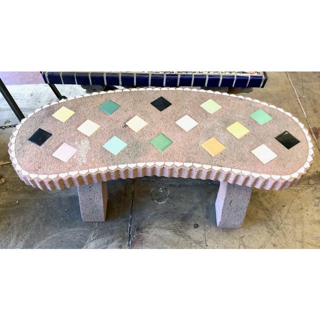 Cement Bench With Vintage Tile Inlay | Chairish