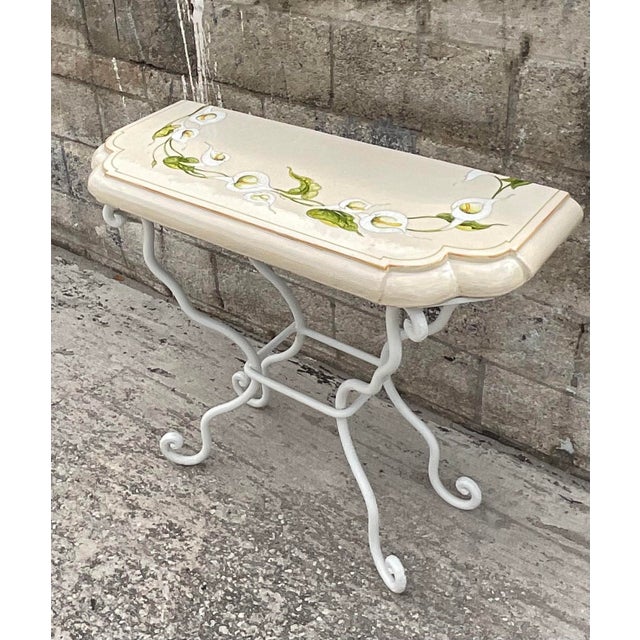 Vintage Coastal Glazed Ceramic Lemon Console Table | Chairish