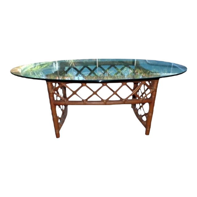 Vintage 1970’s Ficks Reed Rattan/Glass Top Coffee Table | Chairish