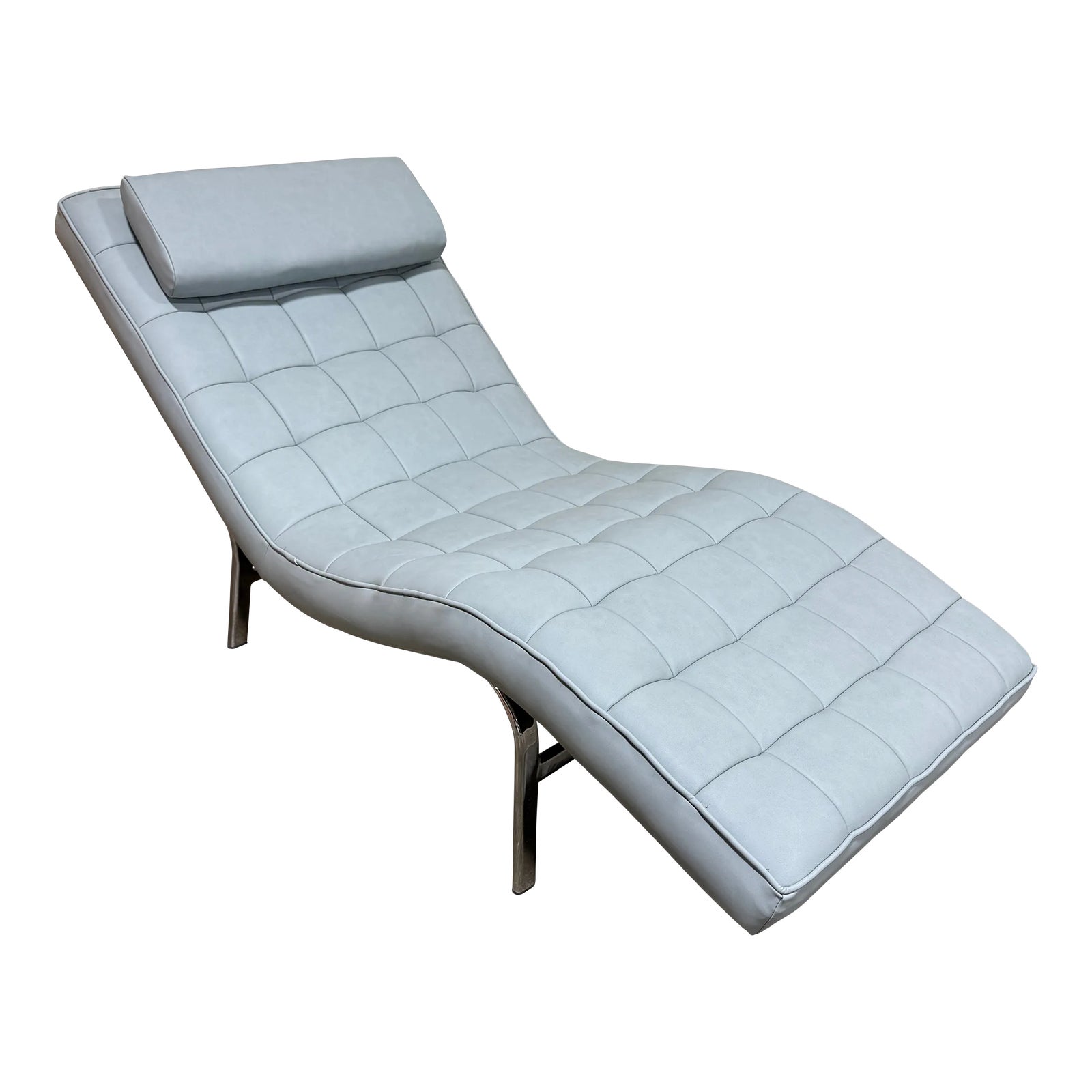 Mid Century Modern Chrome Chaise - Thibaut Arcata Fabric | Chairish