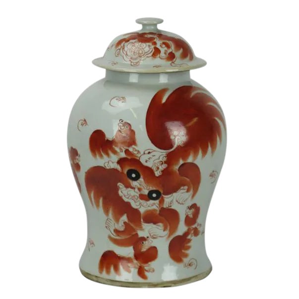 Red Dancing Lion Jar | Chairish