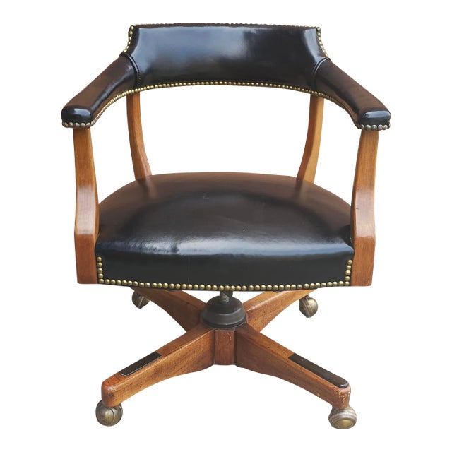 Victorian Style Maple Leather and Brass Nail Studded Leather Office Chair Chairish