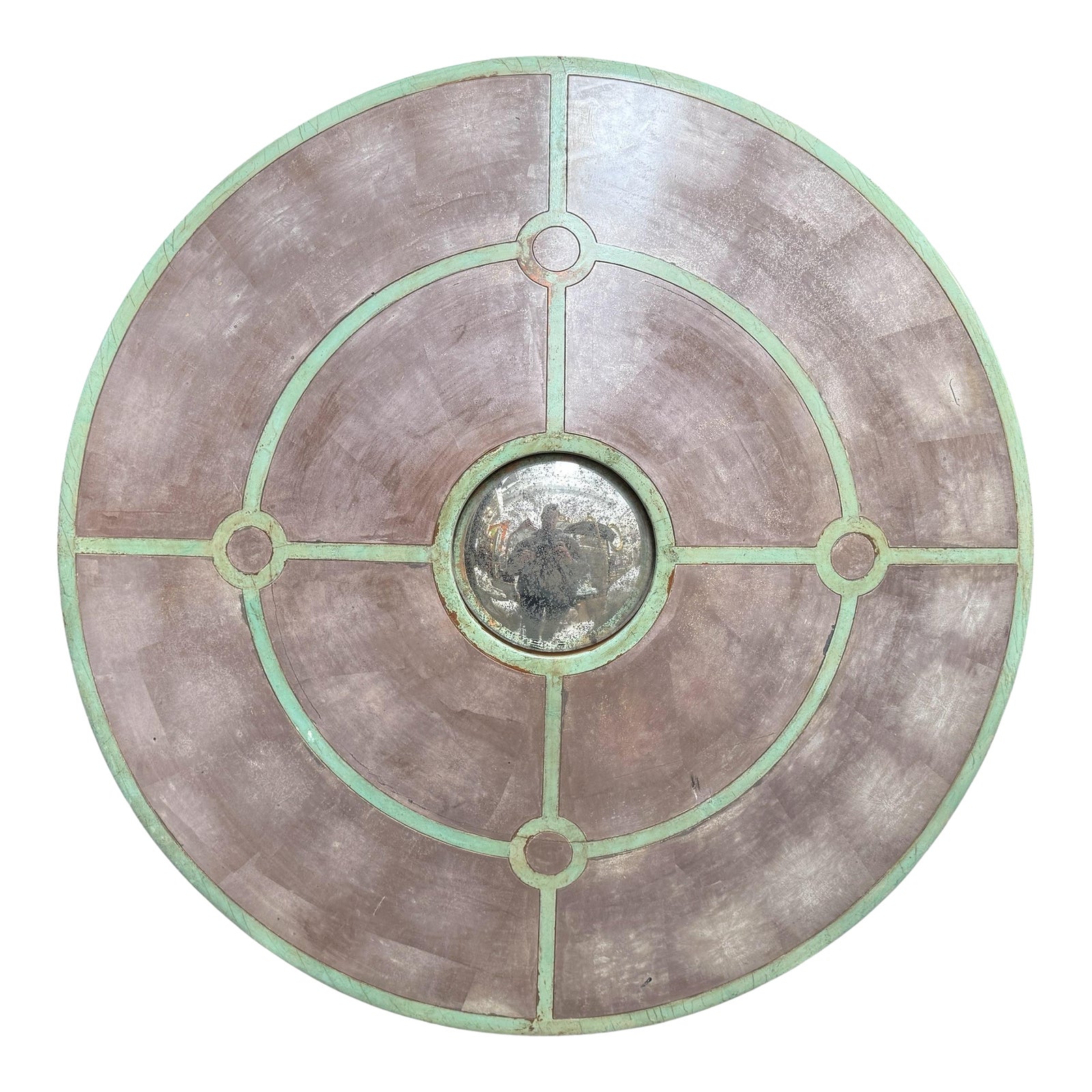 Gladiator Shield Form Giltwood and Oxidized Copper Round Convex Mirror ...
