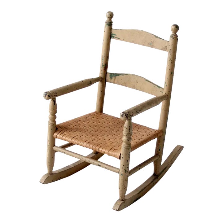 Antique Kid's Splint Weave Seat Rocking Chair | Chairish