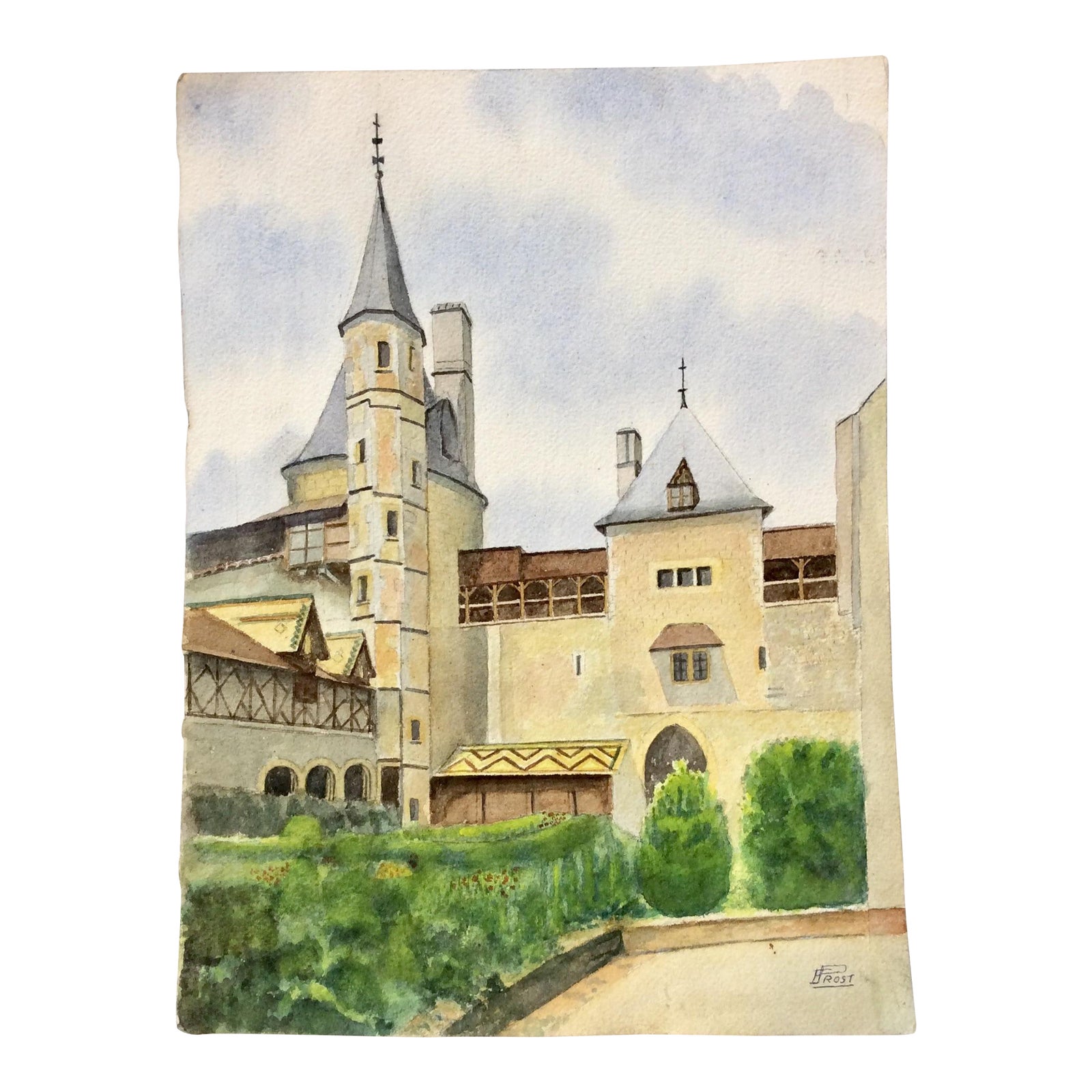 Mid 20th Century French Watercolor Painting of Chateau La Roche Pot ...