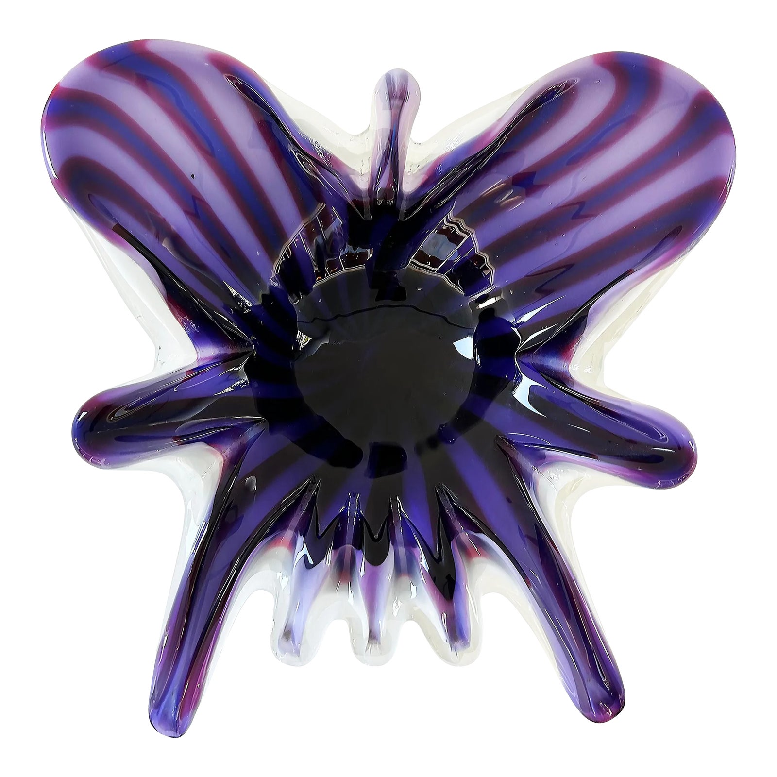 Vintage Fratelli Toso Murano Glass Attributed "Farfalla" Bowl, Striped ...