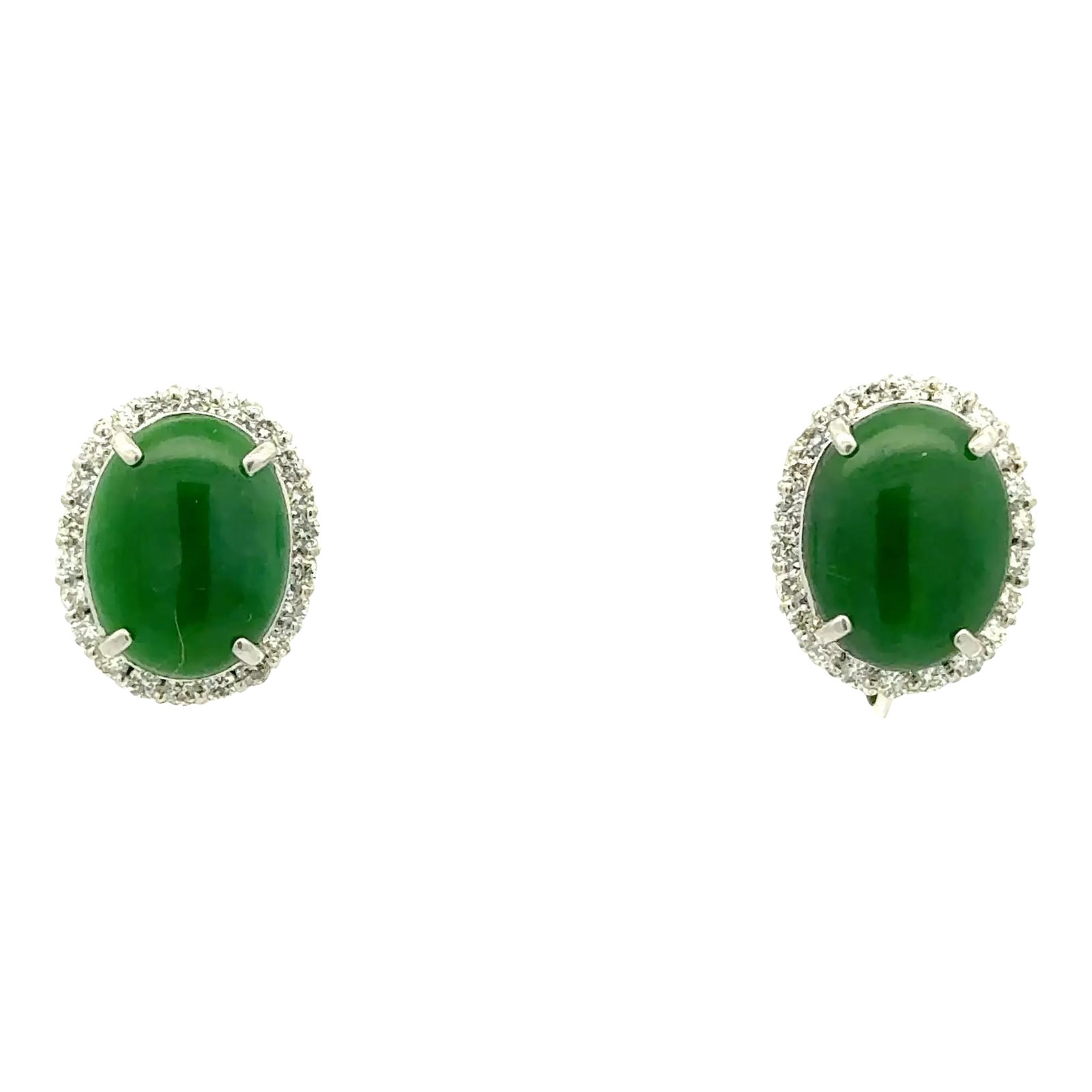 9.23 Carat Jadeite Jade Diamond Platinum Halo Earrings- Set of 2 | Chairish