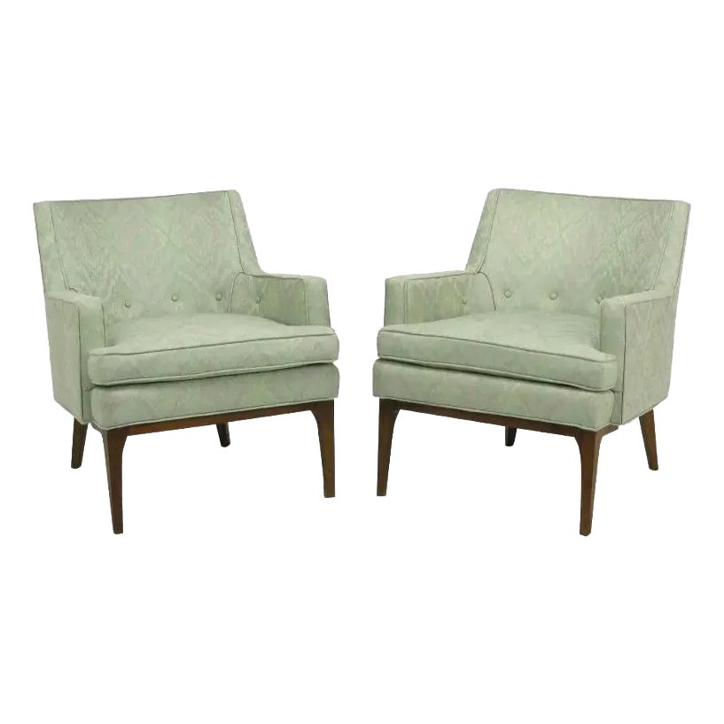 Pair of Curved Back Club Chairs with Button Tufted Upholstery | Chairish