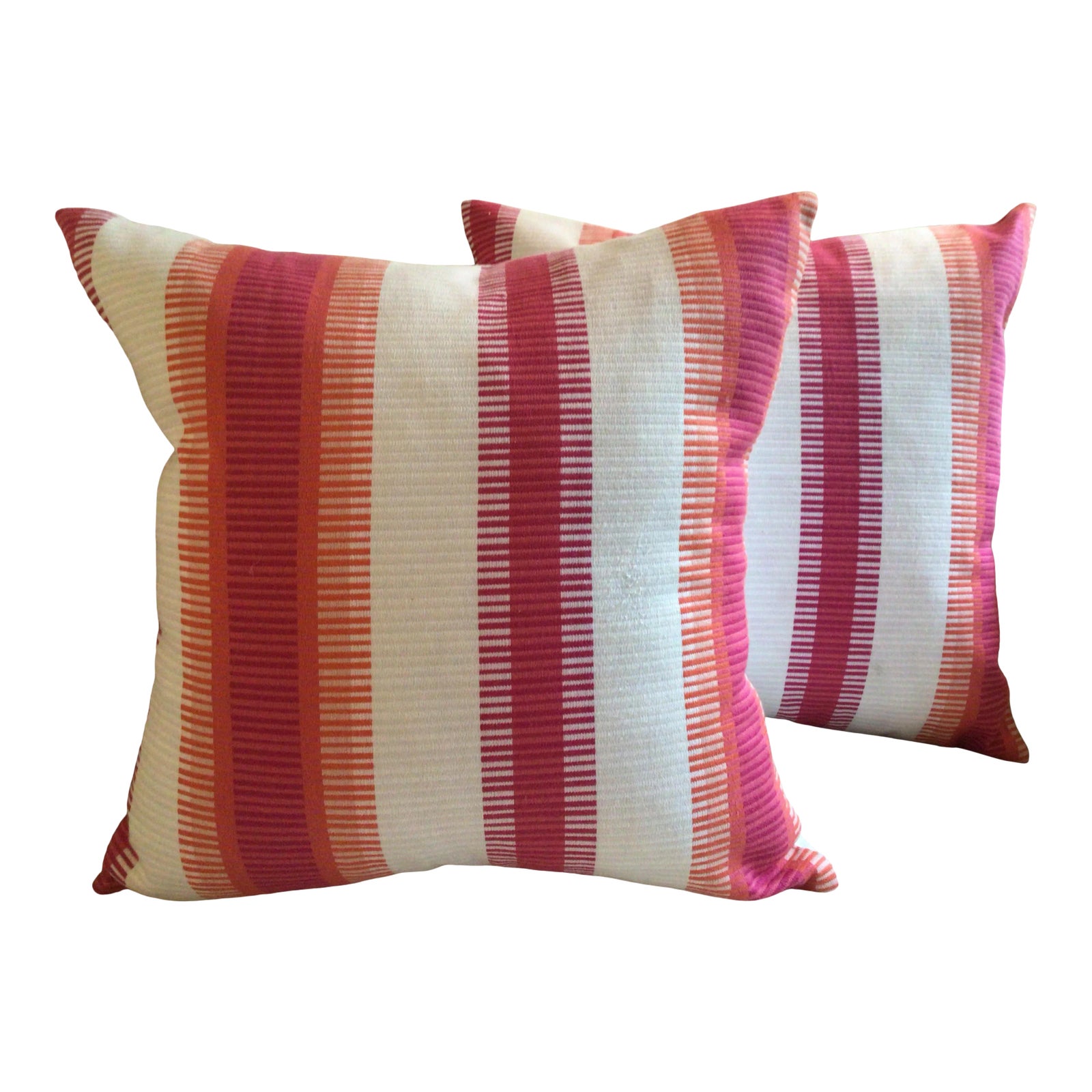 Thibaut Samba Stripe Magenta & Coral Outdoor Pillows- a Pair | Chairish