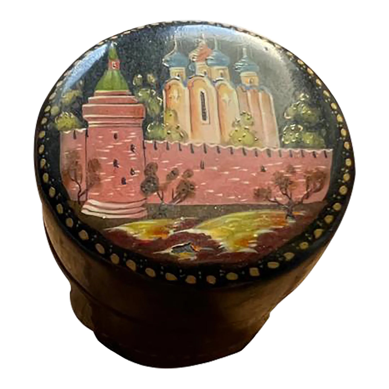 1990s Vintage Little Black Lacquered Round Box St. Petersburg Scene ...