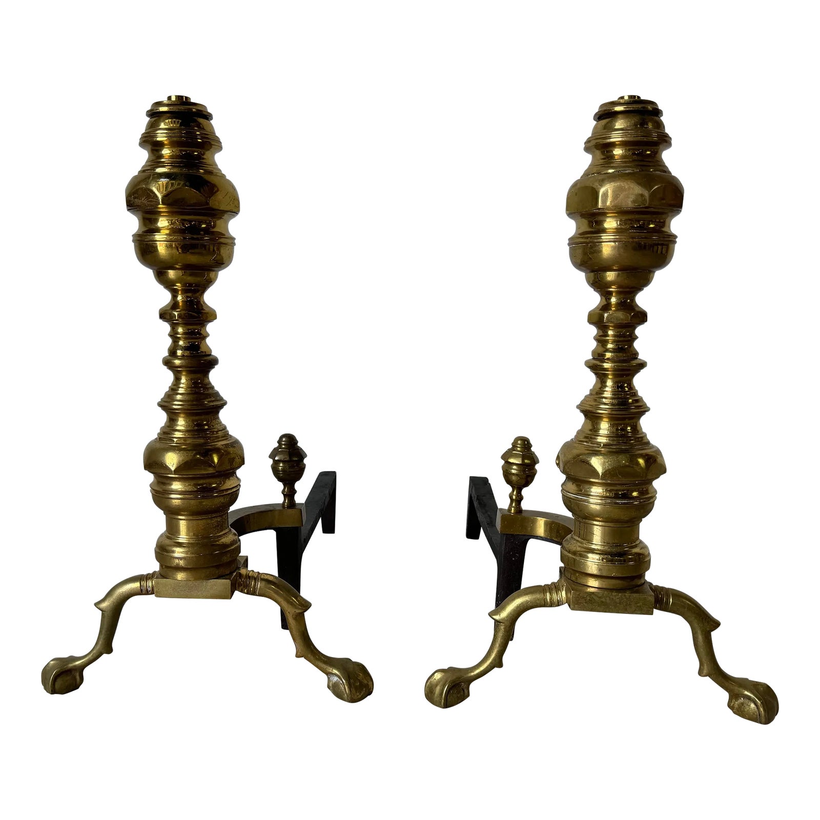 Pair of Vintage American Brass & Metal Andirons With Claw and Ball Feet ...