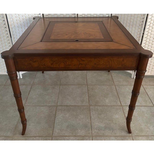 Vintage Chinoiserie Ethan Allen Faux Bamboo Game Table With ...