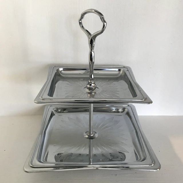 Chrome Two Tier Dessert Platter With Flower Petal Design | Chairish