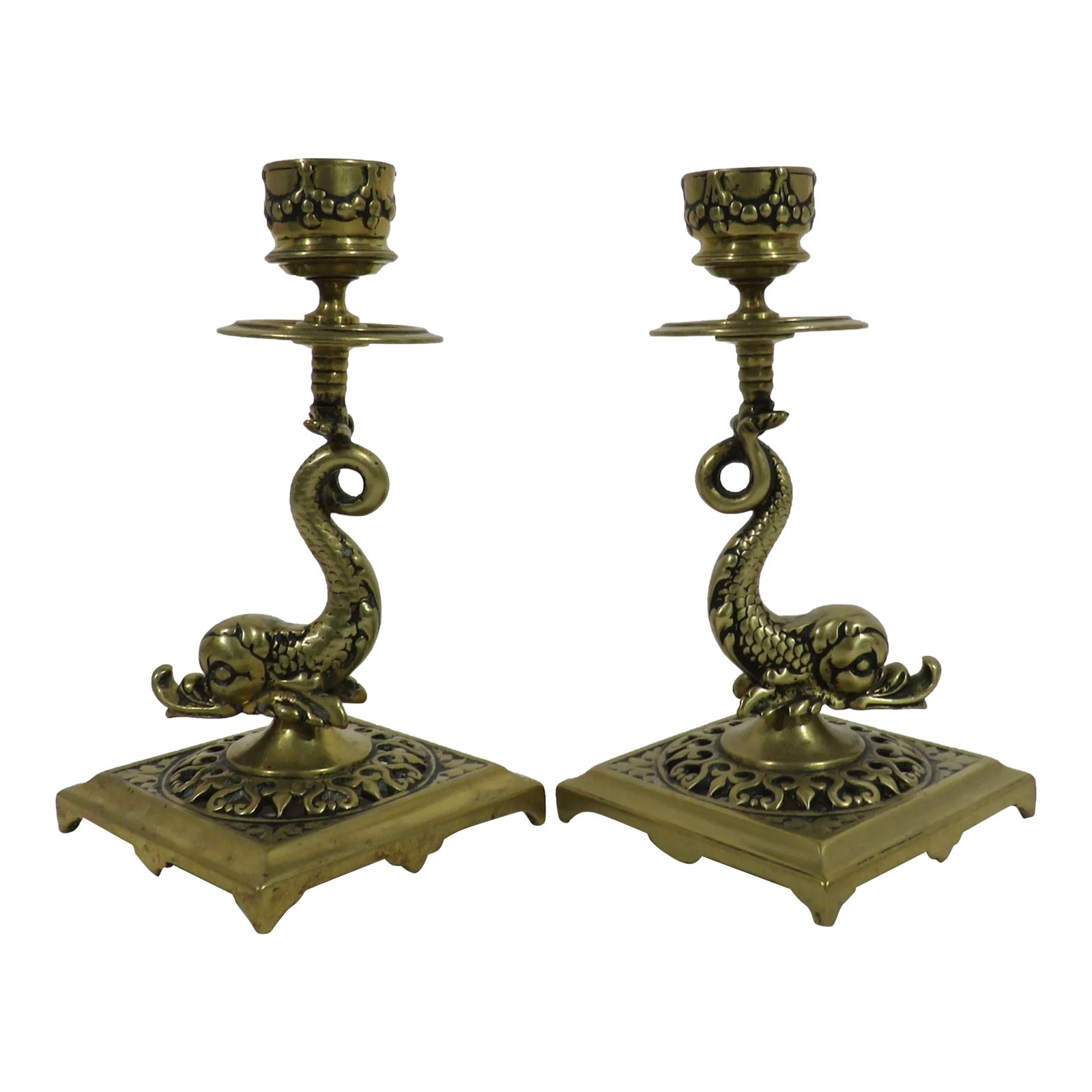Brass Italian-Style Dolphin Candlesticks, a Pair | Chairish