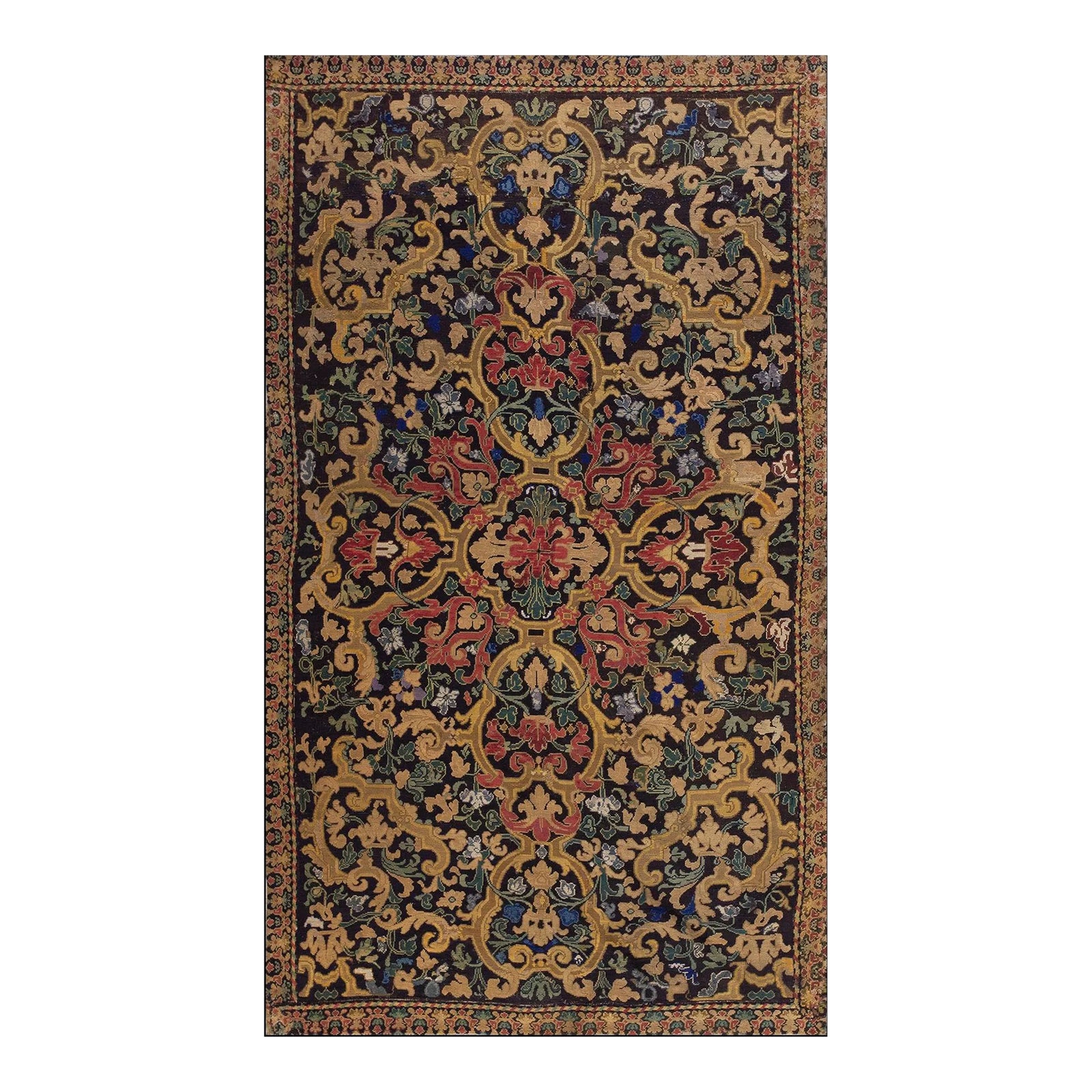 1800s Antique European Needlepoint Rug 5' 0'' X 8' 8'' | Chairish