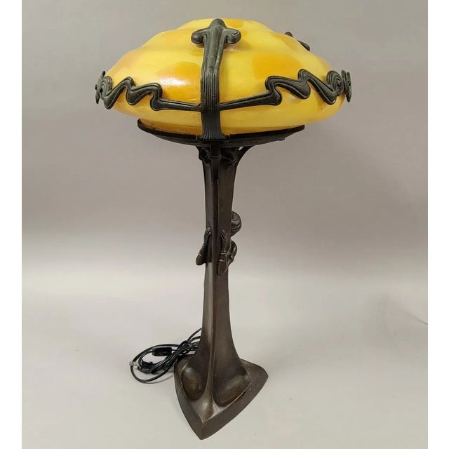 Figural Art Nouveau Gustav Gurschner Bronze Table Lamp Loetz Glass ...