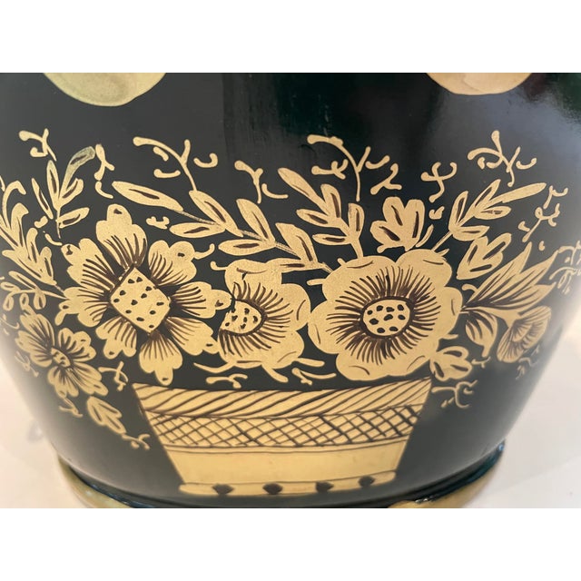 Vintage Black and Gold Cachepot | Chairish