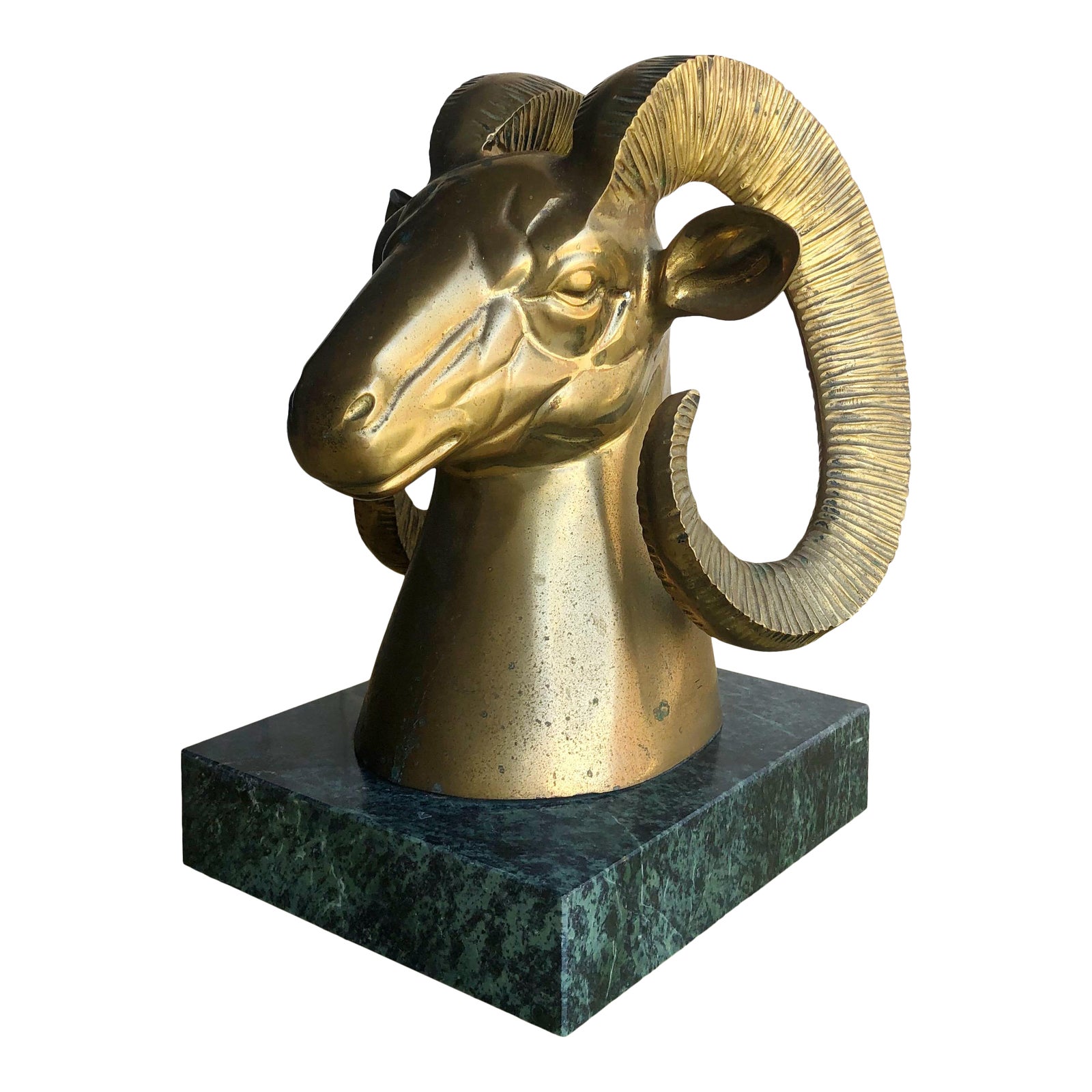 Mid Century Bronze Rams Head Bust | Chairish