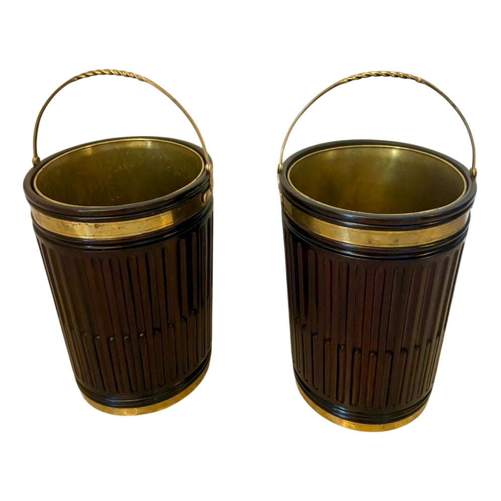 Large Antique Irish Mahogany Log Buckets, 1880, Set of 2 | Chairish