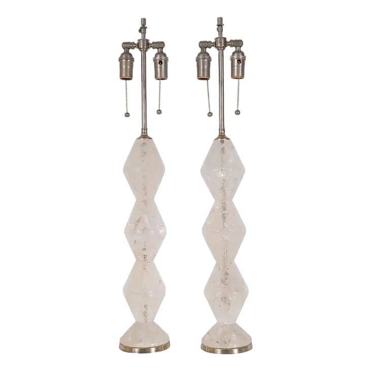 Early 21st Century Stacked Diamond Rock Crystal Table Lamps - A Pair ...