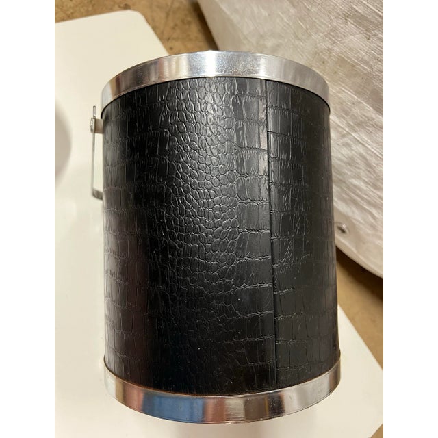Mid Century Black Faux Alligator Chrome & Wood Bareware Ice Bucket ...