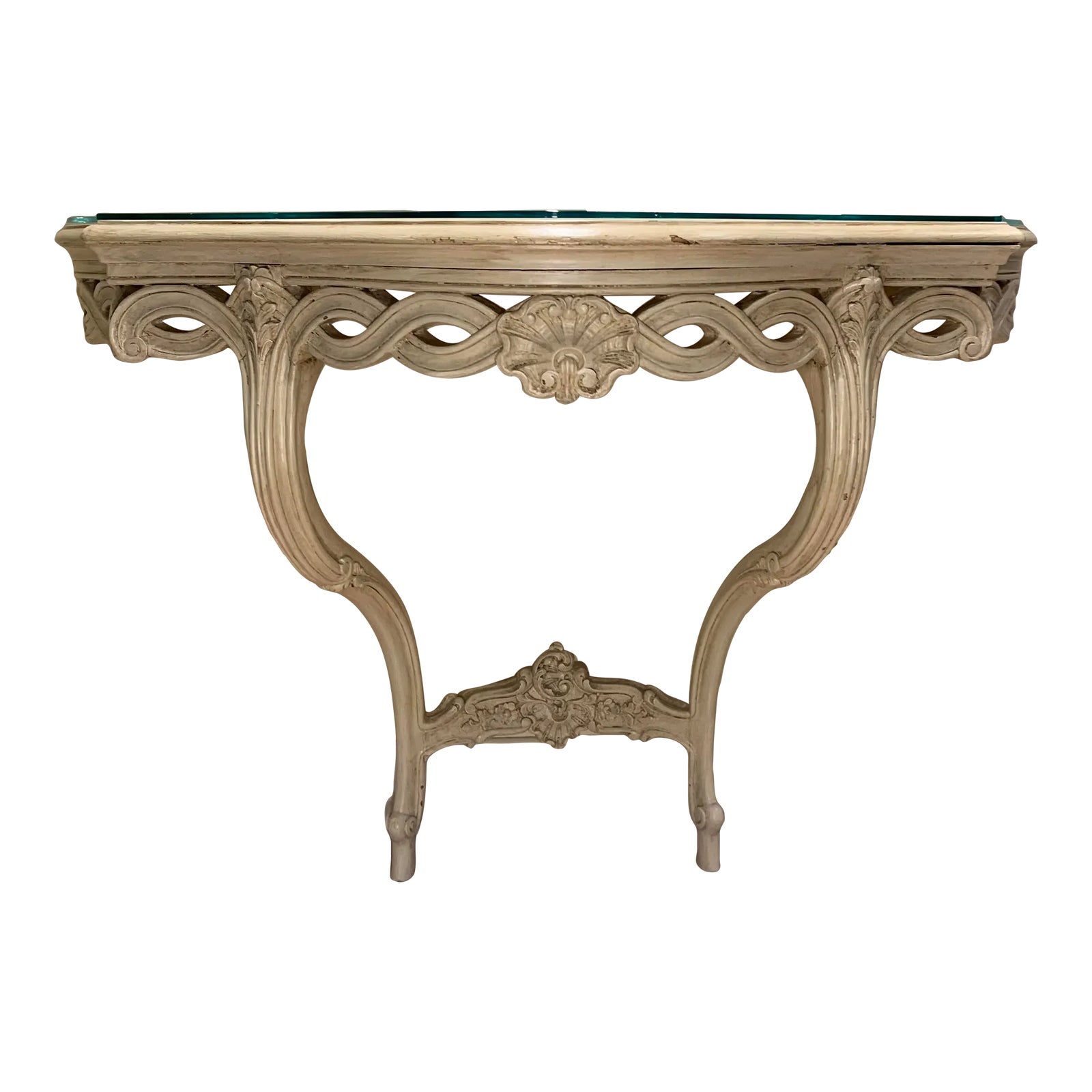 Mid 20th Century Vintage French Carved Wood Wall Console Table | Chairish