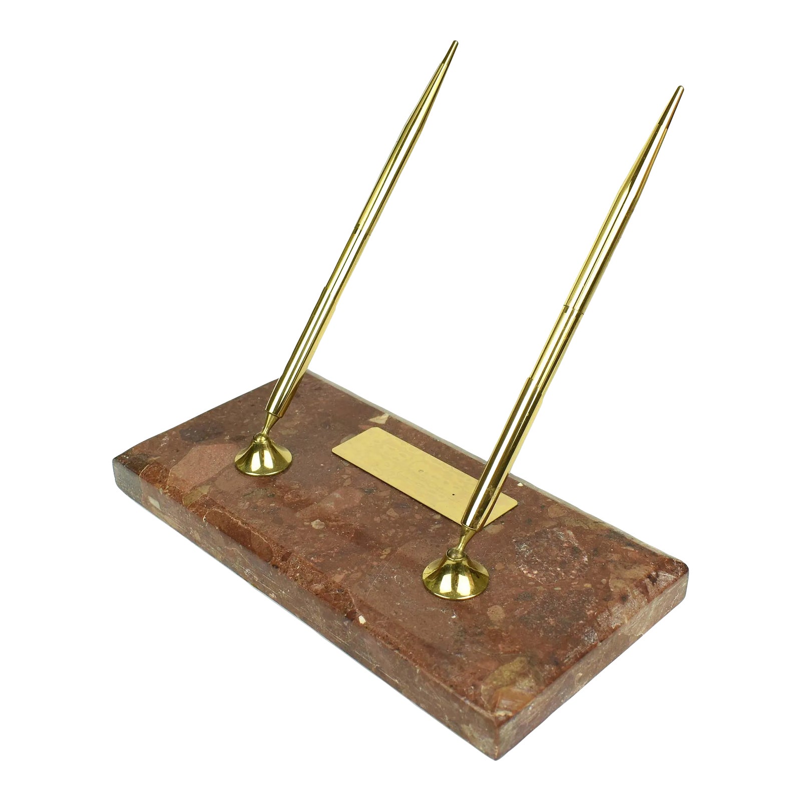 Modern Solid Marble Stone Base With Gold Color Double Pen/Pencil Stand ...