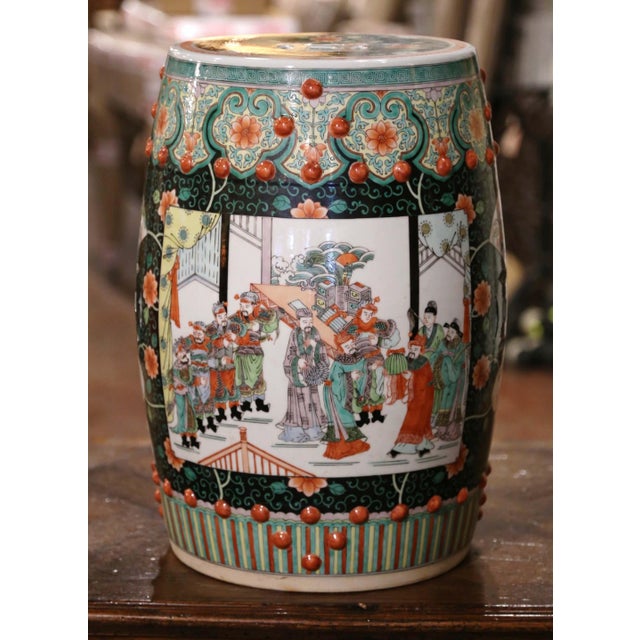 Mid Century Chinese Porcelain Garden Stool With Figural Floral Motifs Chairish