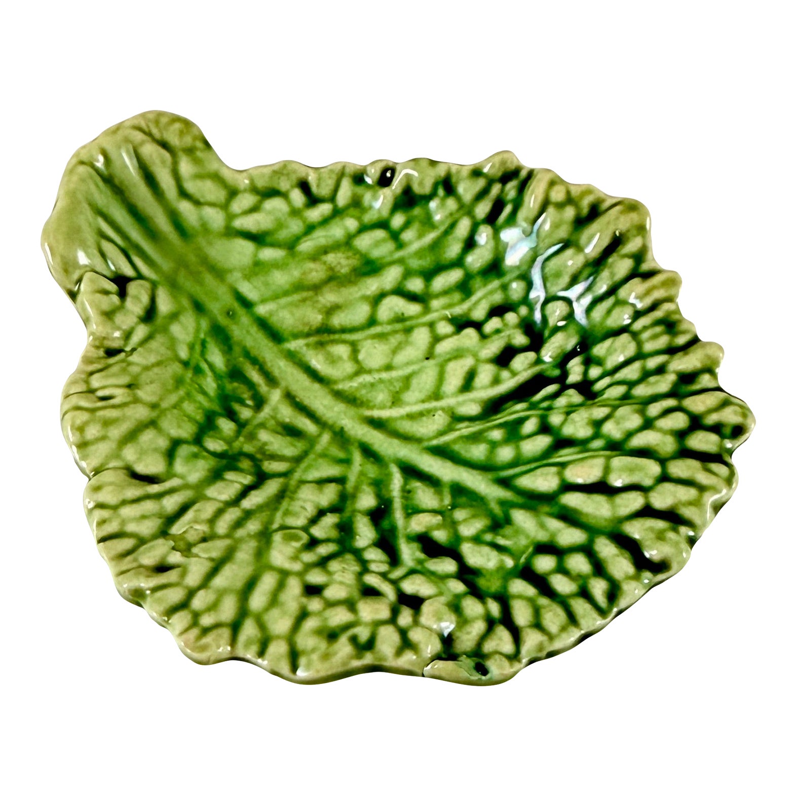 Sarreguemines Green Cabbage Leaf Server Vide-Poche | Chairish