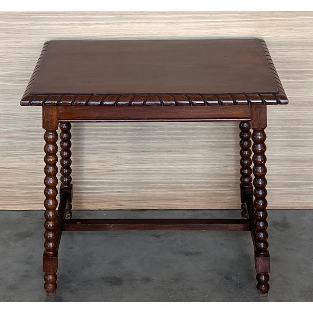 Pair of Spanish Side Table With Carved Edges and Turned Legs | Chairish