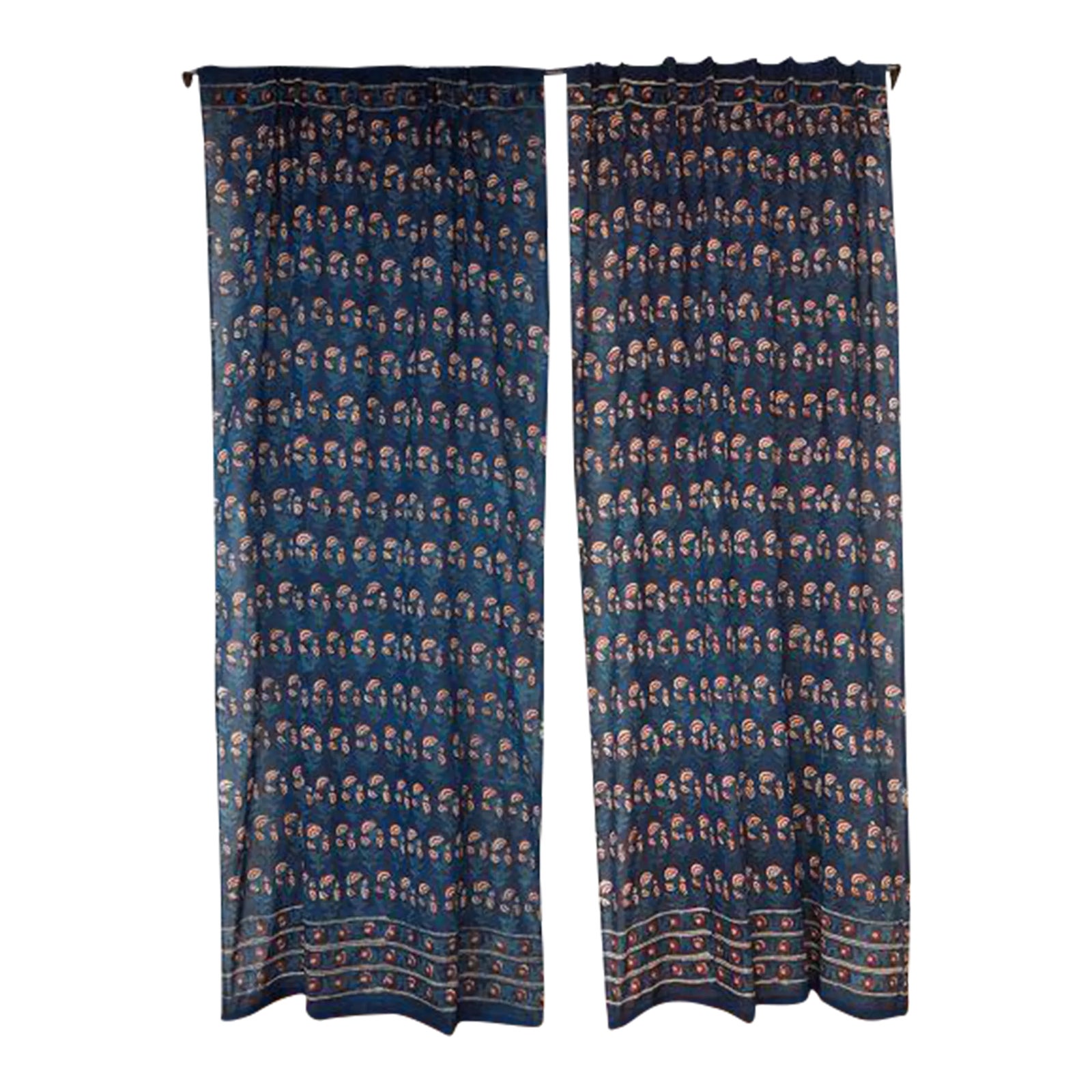 Carnation 45" X 84" Indigo/Brick Red Curtain | Chairish