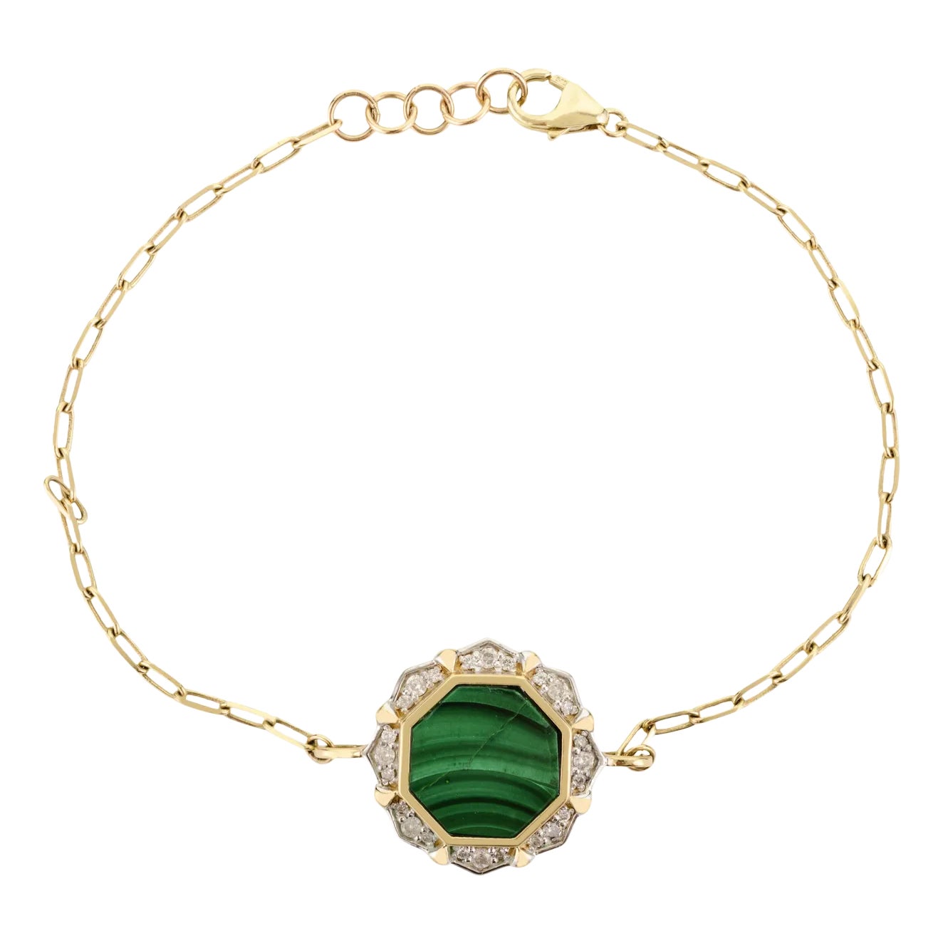 Art Deco Fancy Cut Malachite and Diamond 14k Gold Bracelet for Her ...