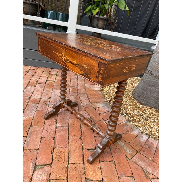 Antique Wood Inlay Spindle Leg Side Table | Chairish