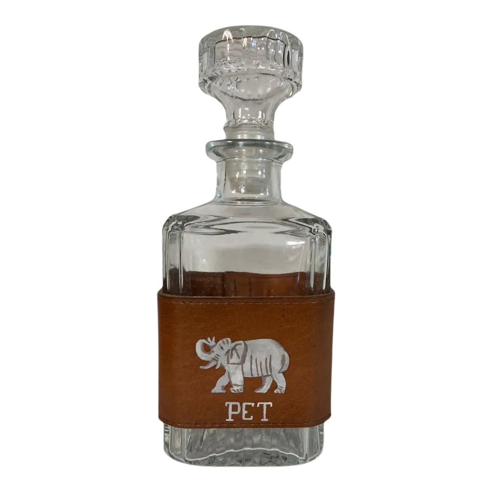 Vintage Leather Wrapped Elephant Decanter | Chairish