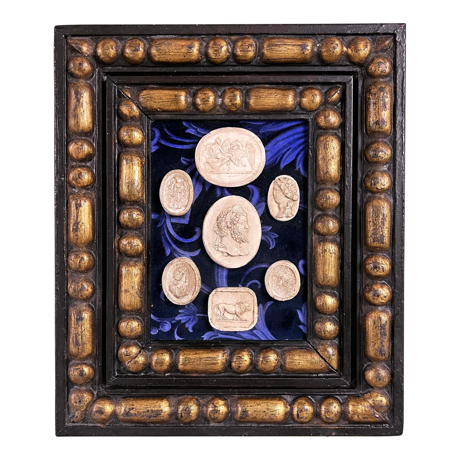 Plump Baroque Style Wood Frame With 19th C. Italian Grand Tour Plaster ...