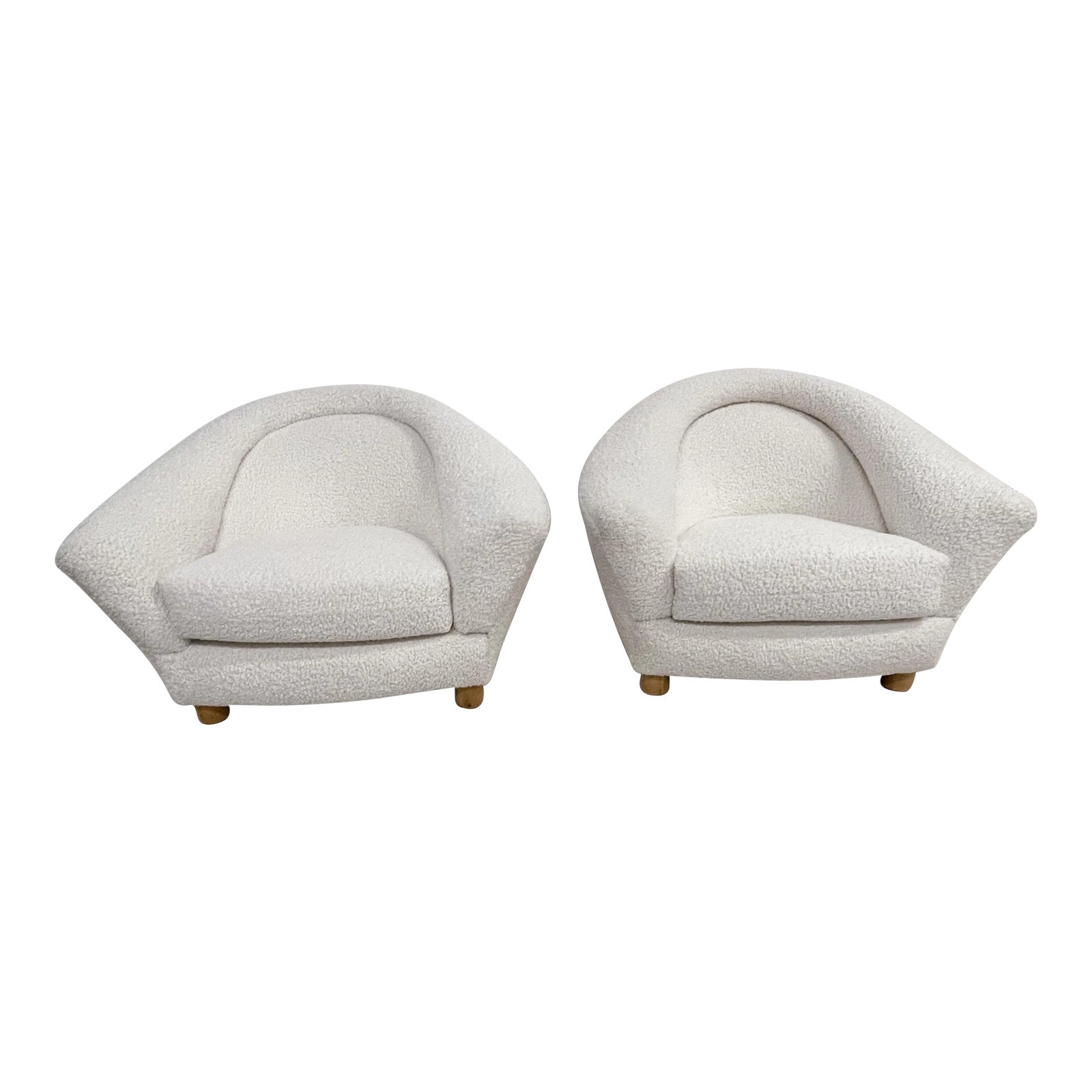 Vintage French Ivory Lounge Chairs Inspired by Jean Royère | Chairish
