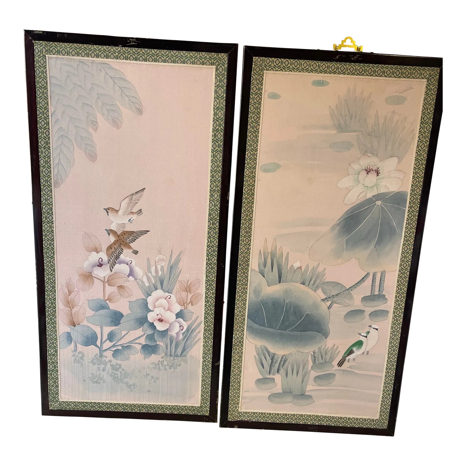 Pair of Shandong Silk Screen Paintings | Chairish