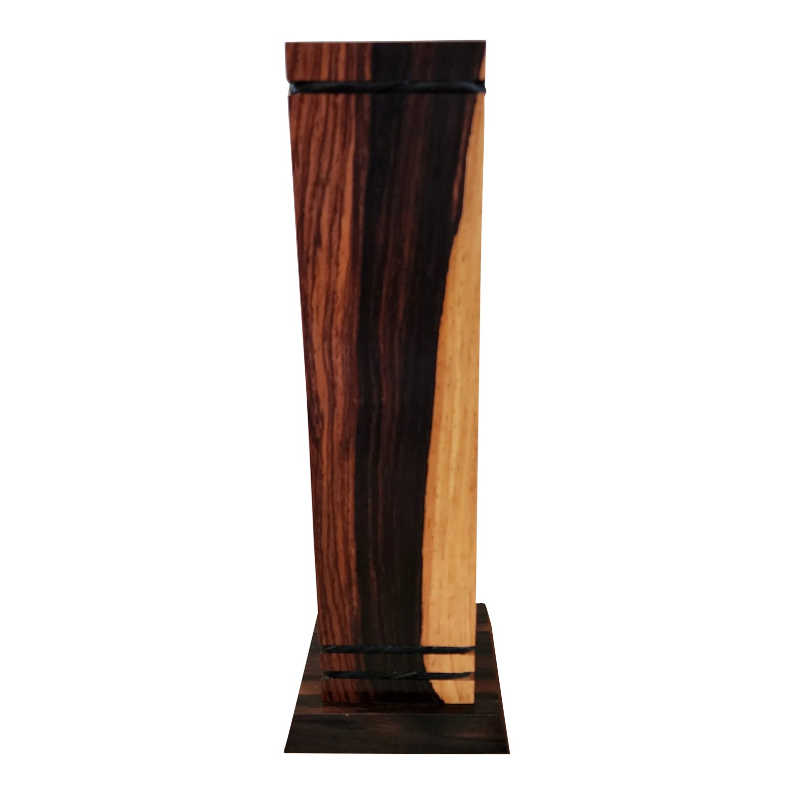 Late 20th Century Handmade Wood Vase, Tall Square Shape With Twine Trim ...