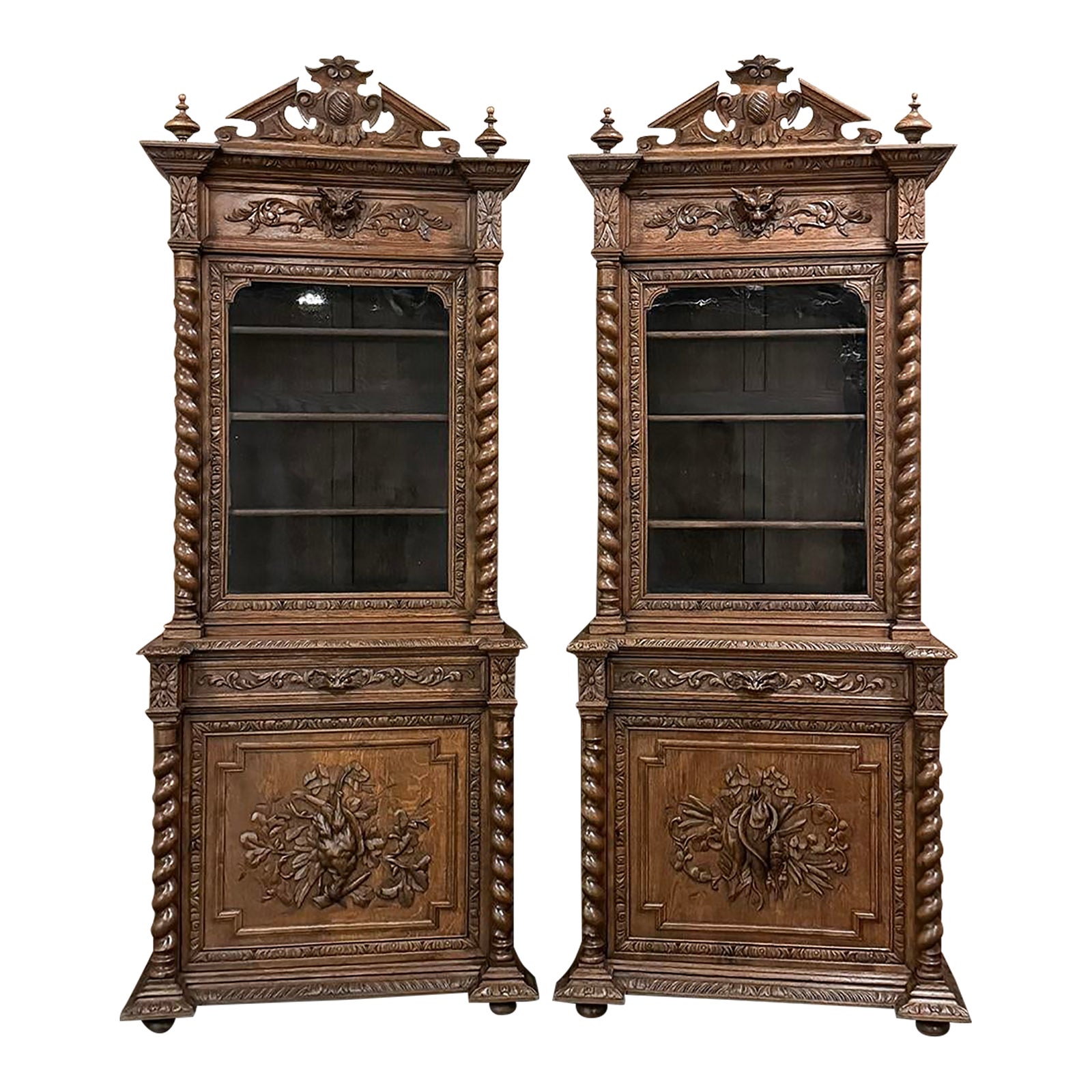 Pair 19th Century French Renaissance Carved Bookcases | Chairish